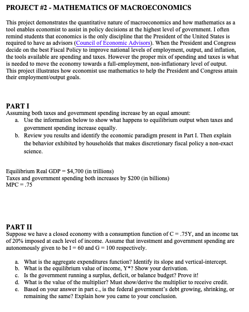 PROJECT #2-MATHEMATICS OF MACROECONOMICS This project | Chegg.com