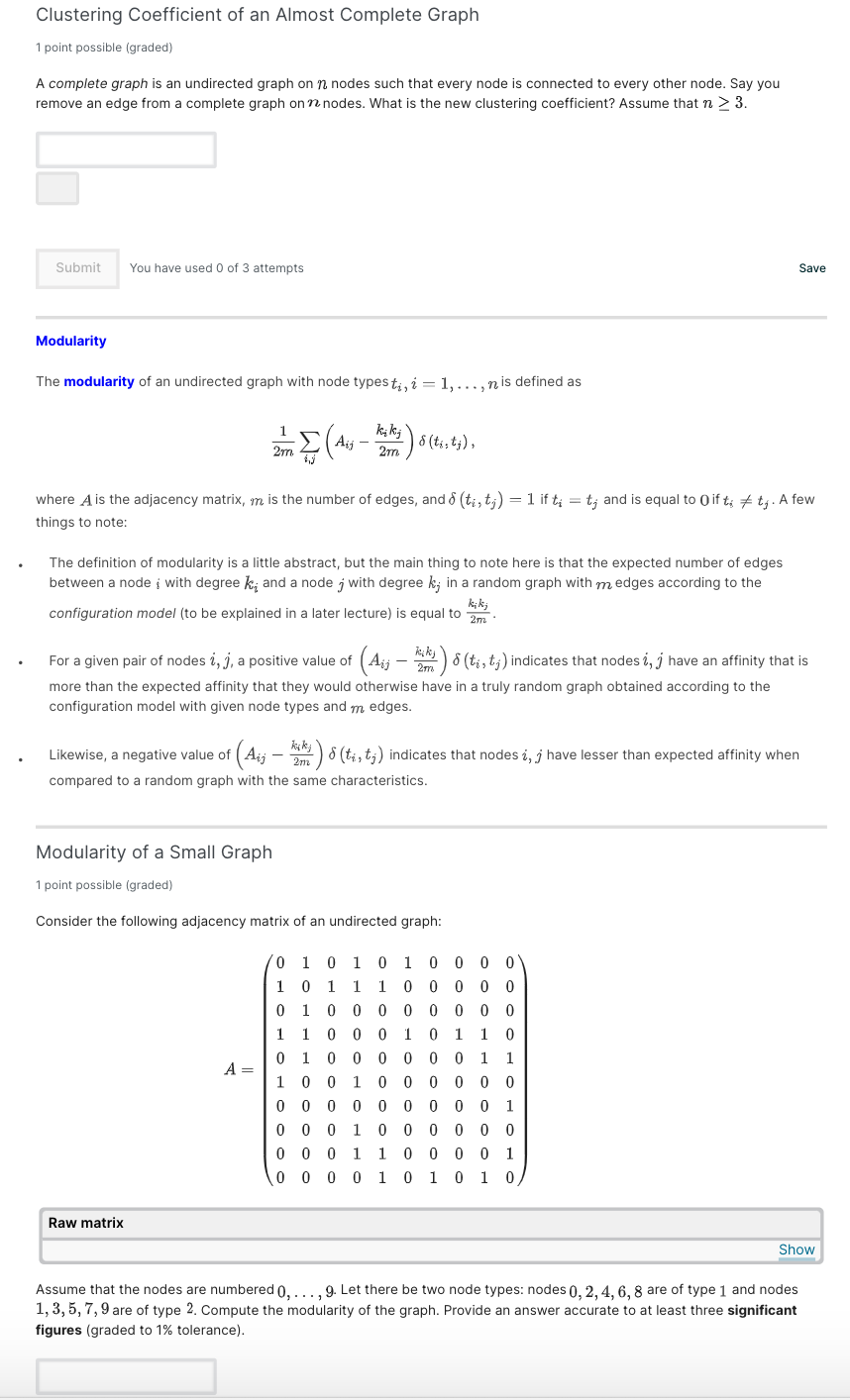 Solved Clustering Coefficient of an Almost Complete Graph 1 | Chegg.com
