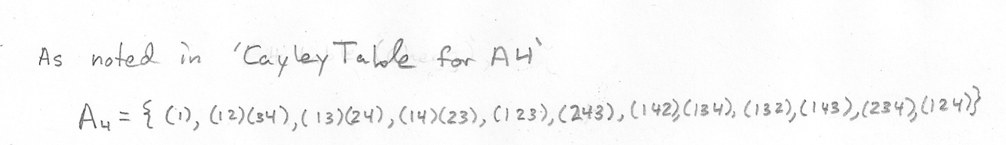 Solved As noted in Cayley Table for A4' ' Ay = {(1), | Chegg.com