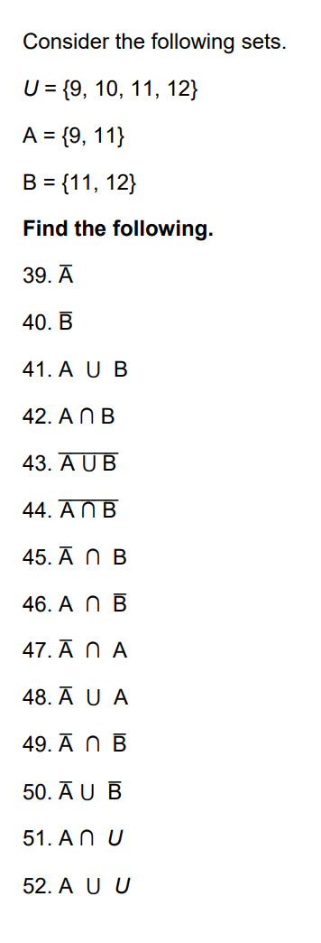 Solved Consider the following sets. | Chegg.com