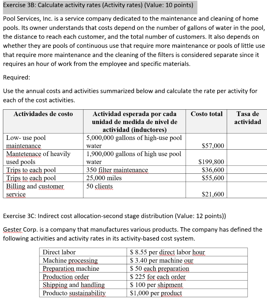Solved Exercise 3B: Calculate activity rates (Activity | Chegg.com