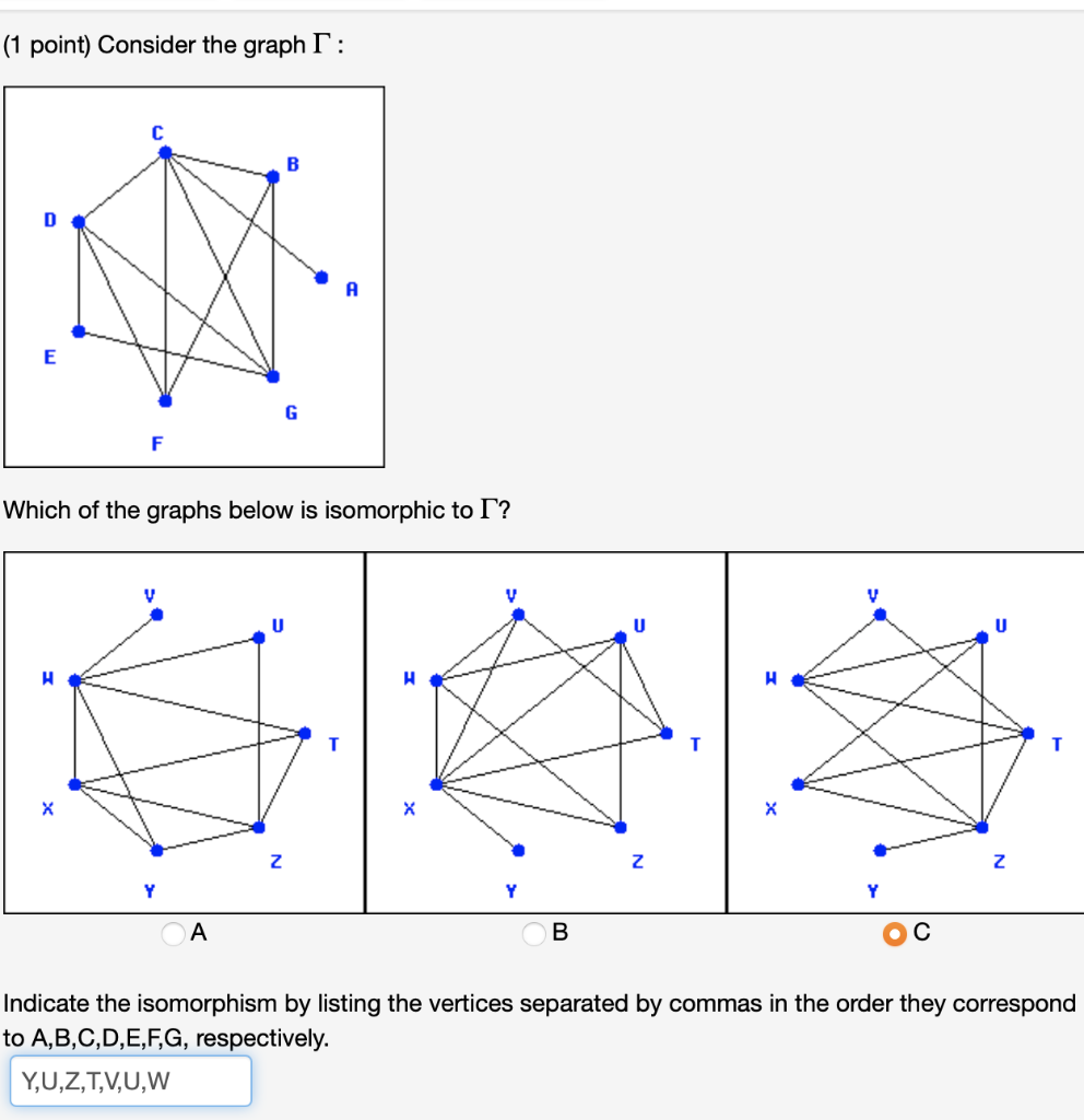 Solved (1 point) Consider the graph I: B D A E G F Which of | Chegg.com