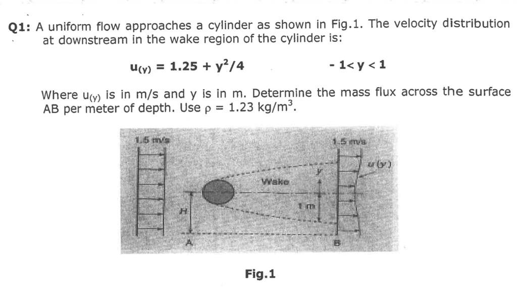 Solved Q1: A uniform flow approaches a cylinder as shown in | Chegg.com
