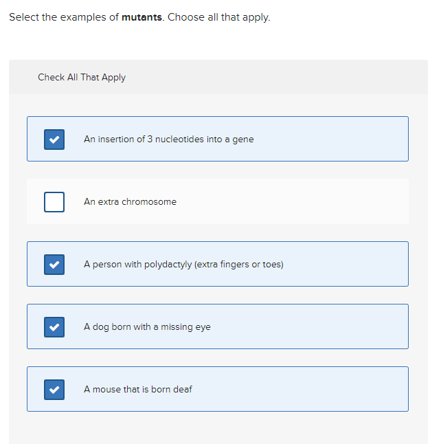 Solved Select the examples of mutants. Choose all that | Chegg.com