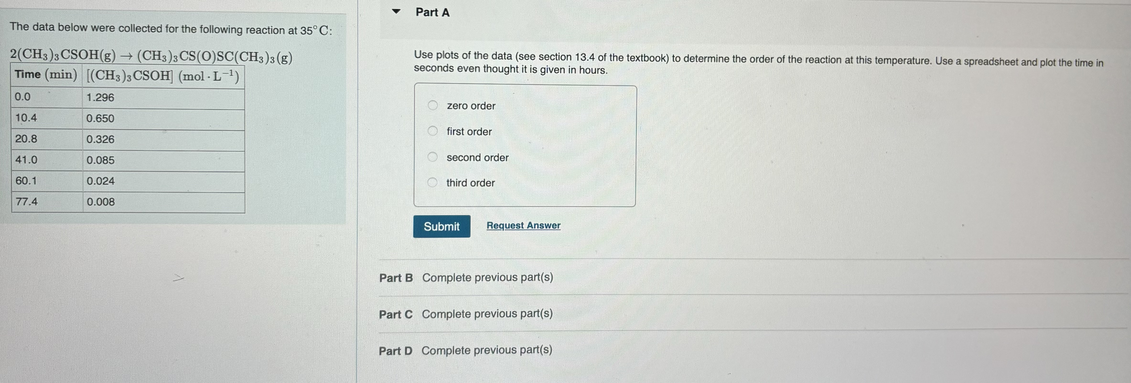 Solved The data below were collected for the following | Chegg.com