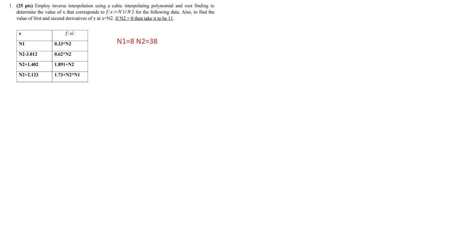 Solved 1. (25 pts) Employ inverse interpolation using a | Chegg.com