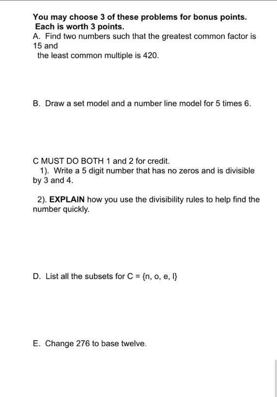 Solved You may choose 3 of these problems for bonus points. | Chegg.com