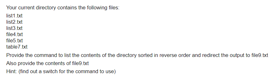 Solved Your current directory contains the following files | Chegg.com