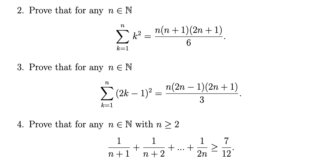 Solved 2. Prove that for any neN n Σk2 n(n + 1)(2n +1) 6 k=1 | Chegg.com