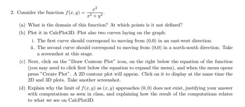 Solved 2. Consider the function f(x, y) = 12 + y2 (a) What | Chegg.com