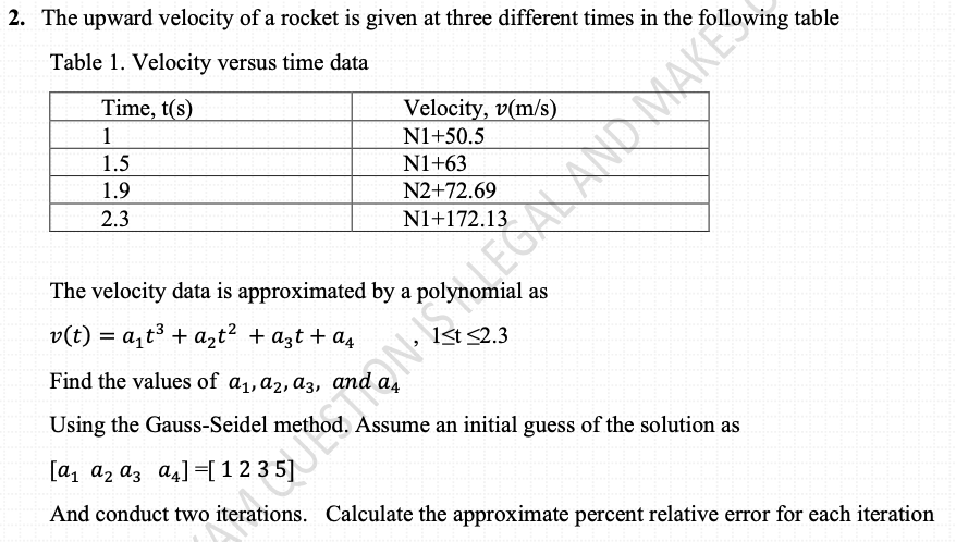 The upward velocity of a rocket is given at three | Chegg.com