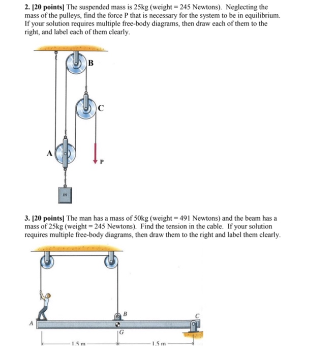 Solved 2. 120 pointsl The suspended mass is 25kg (weight- | Chegg.com Solved 2. 120 pointsl The suspended mass is 25kg (weight- | Chegg.com