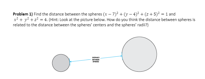 Solved Problem 1) Find the distance between the spheres (x – | Chegg.com
