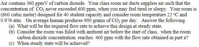 Solved Air contains 360 ppmV of carbon dioxide. Your class | Chegg.com