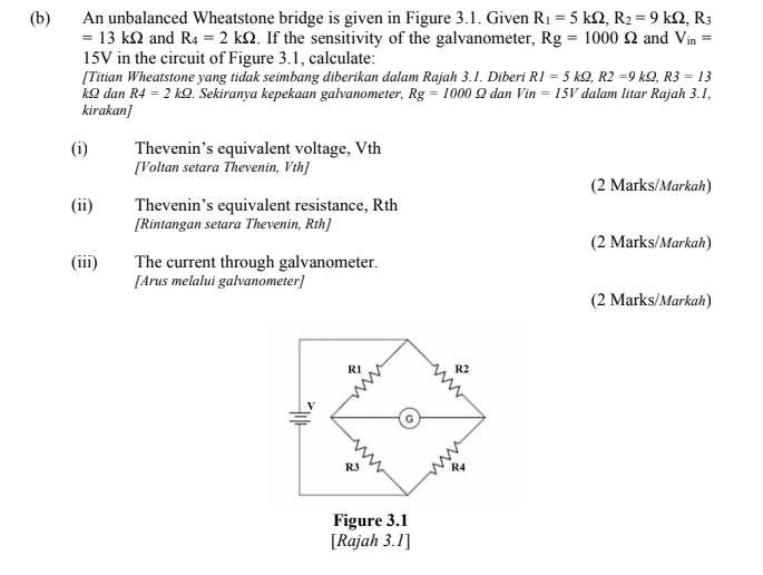 Solved (b) An unbalanced Wheatstone bridge is given in | Chegg.com