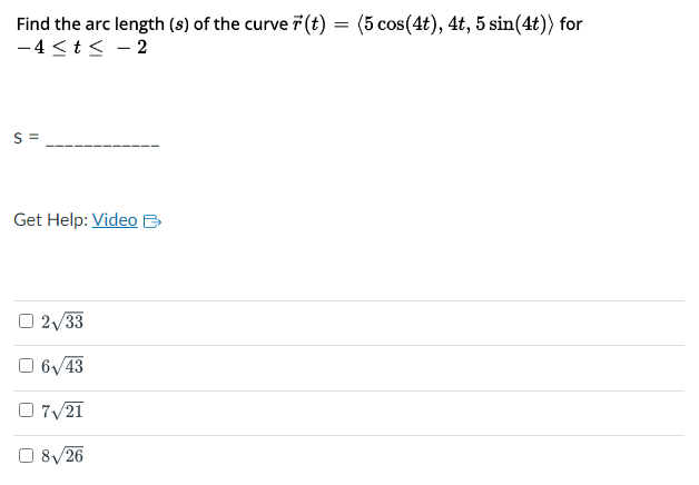 Solved Find the arc length (s) of the curve | Chegg.com