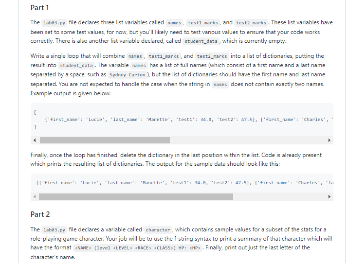 Solved Part 1 The file declares three list variables called | Chegg.com