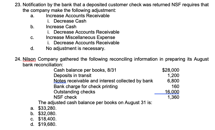 Solved C. 23. Notification by the bank that a deposited | Chegg.com
