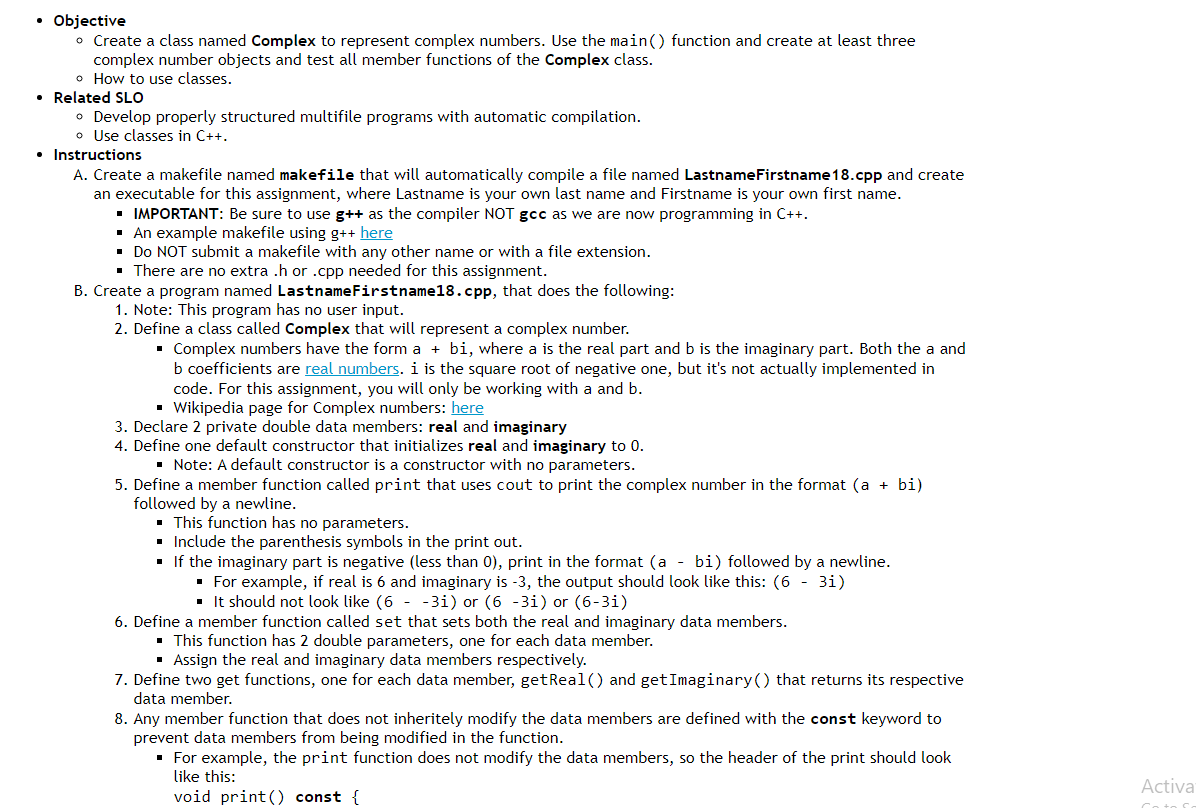 Solved - Objective - Create a class named Complex to | Chegg.com