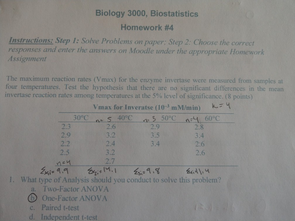 Solved Biology 3000, Biostatistics Homework #4 Instructions: | Chegg.com