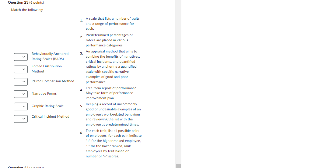 Solved Question 23 (6 points) Match the following: 1. A | Chegg.com