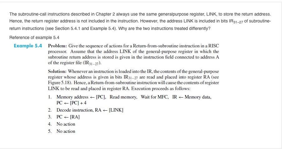 Solved The subroutine-call instructions described in Chapter | Chegg.com