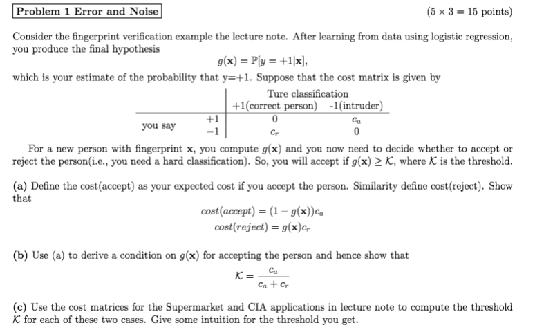 Problem 1 Error and Noise (5×3=15 points ) Consider | Chegg.com