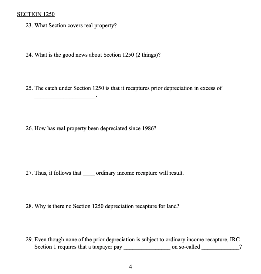 Solved SECTION 1250 23. What Section covers real property? | Chegg.com