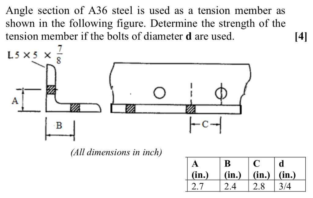 Solved Angle section of A36 steel is used as a tension | Chegg.com