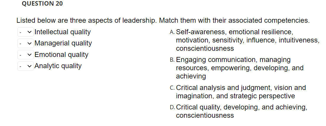 Solved Listed below are three aspects of leadership. Match | Chegg.com