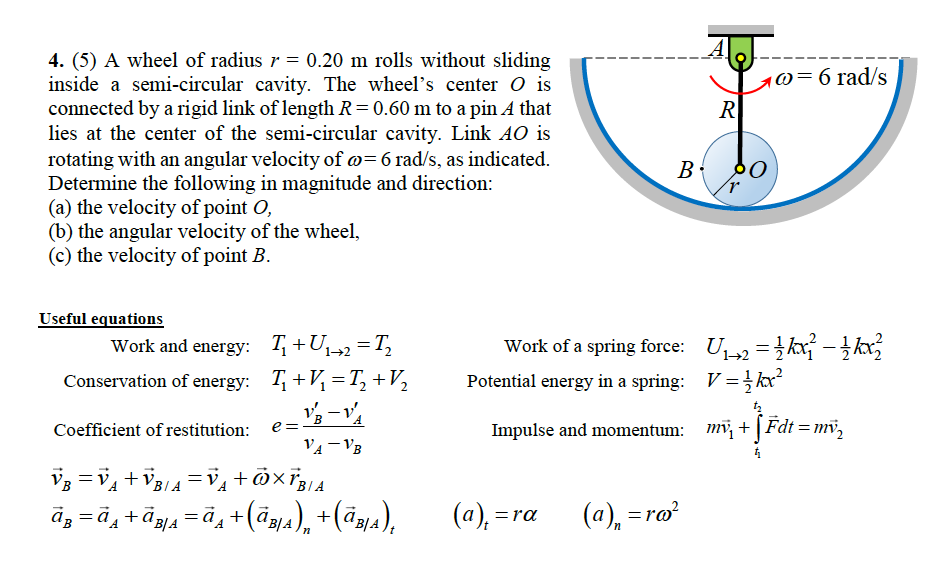 Solved 0= 6 rad/s R 4. (5) A wheel of radius r = 0.20 m | Chegg.com