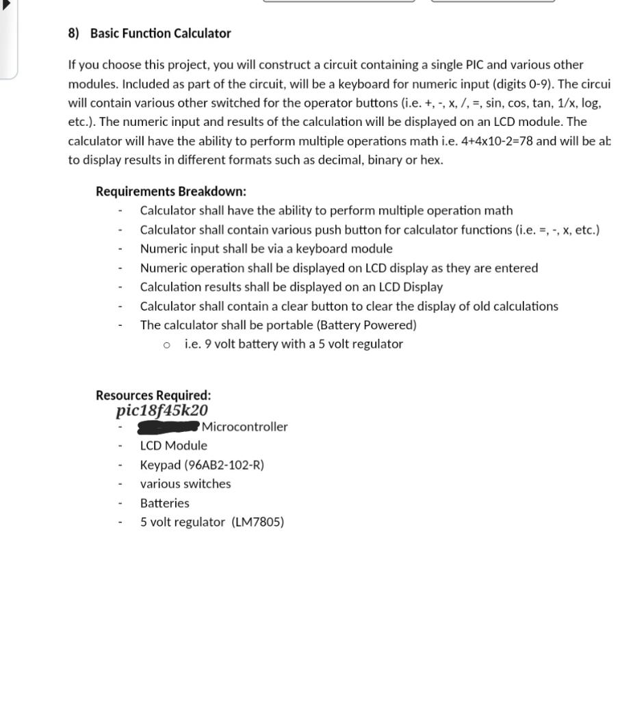 Solved 8) Basic Function Calculator If you choose this | Chegg.com