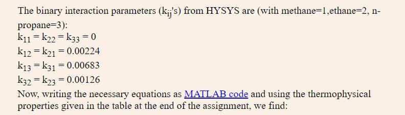 Solved = = The binary interaction parameters (kij's) from | Chegg.com