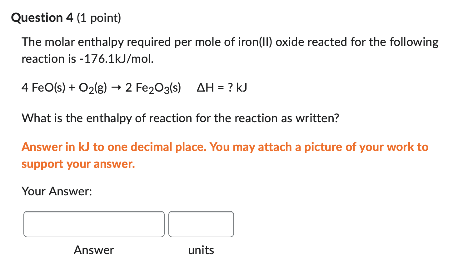 Solved The molar enthalpy required per mole of iron(II) | Chegg.com