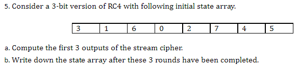Solved 5. Consider a 3-bit version of RC4 with following | Chegg.com
