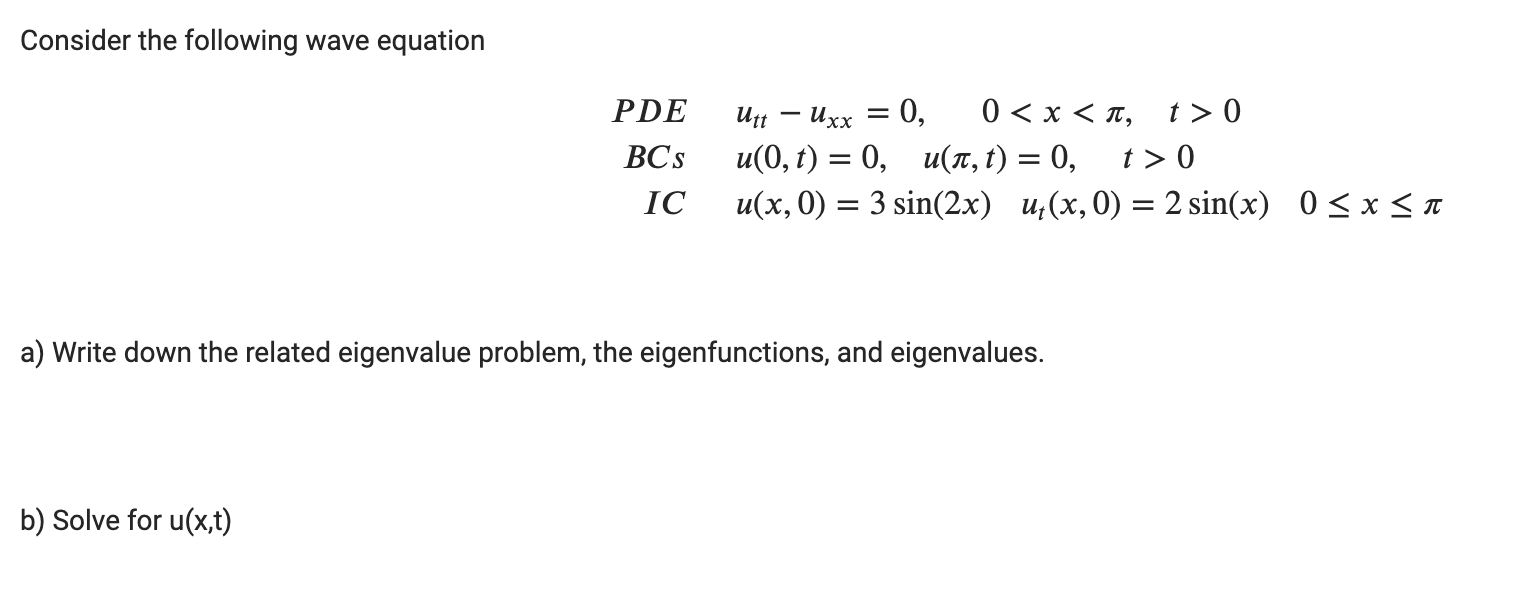 Solved Consider the following wave equation Uxx PDE BCs Utt | Chegg.com