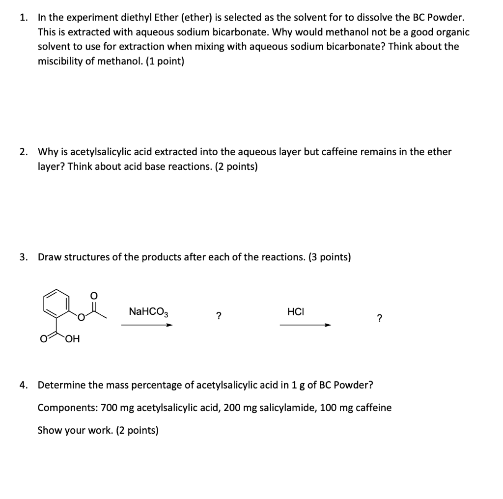 Solved 1. In the experiment diethyl Ether (ether) is | Chegg.com