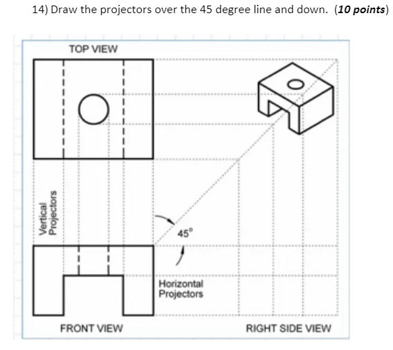 Solved 14) Draw the projectors over the 45 degree line and | Chegg.com