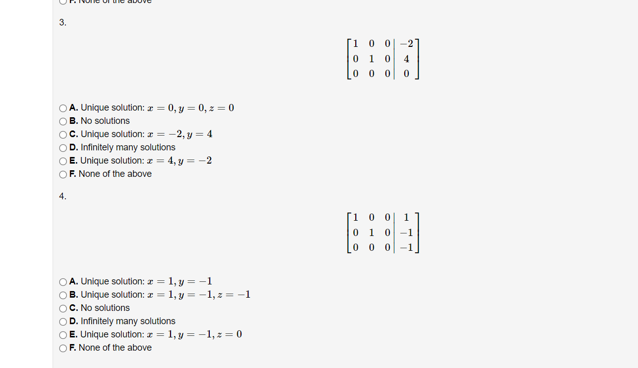 Solved 1. : 1 010 0 1 0 0 0 0 A. Infinitely many solutions | Chegg.com