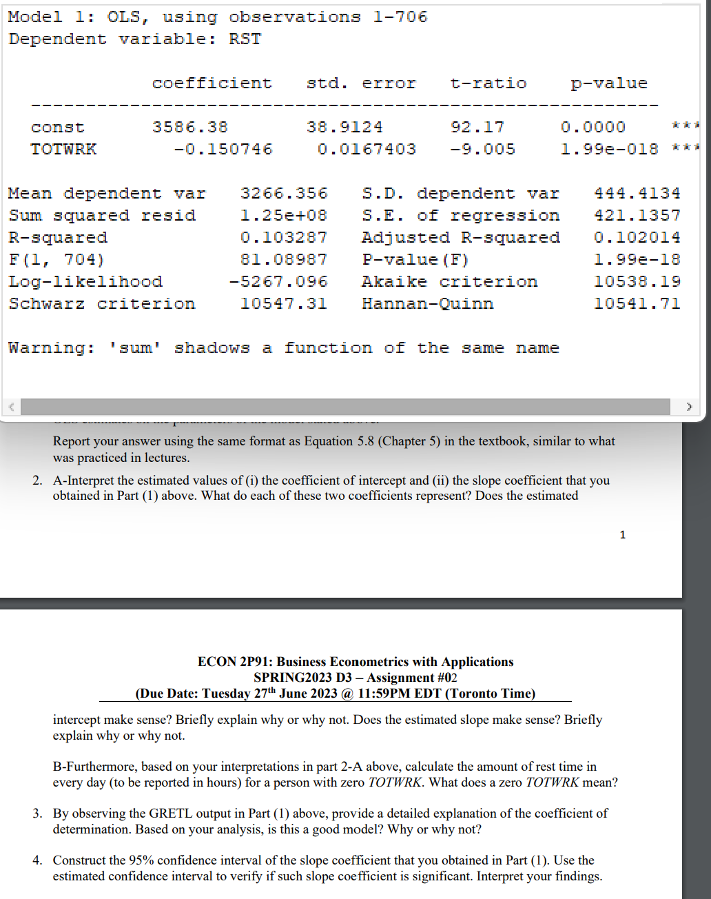 Solved Model 1: OLs, using observations 1-706 Dependent | Chegg.com
