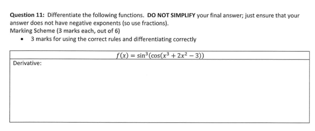 Solved Question 11: Differentiate the following functions. | Chegg.com
