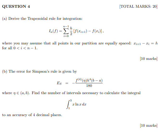 Solved (a) Derive the Trapezoidal rule for integration: | Chegg.com