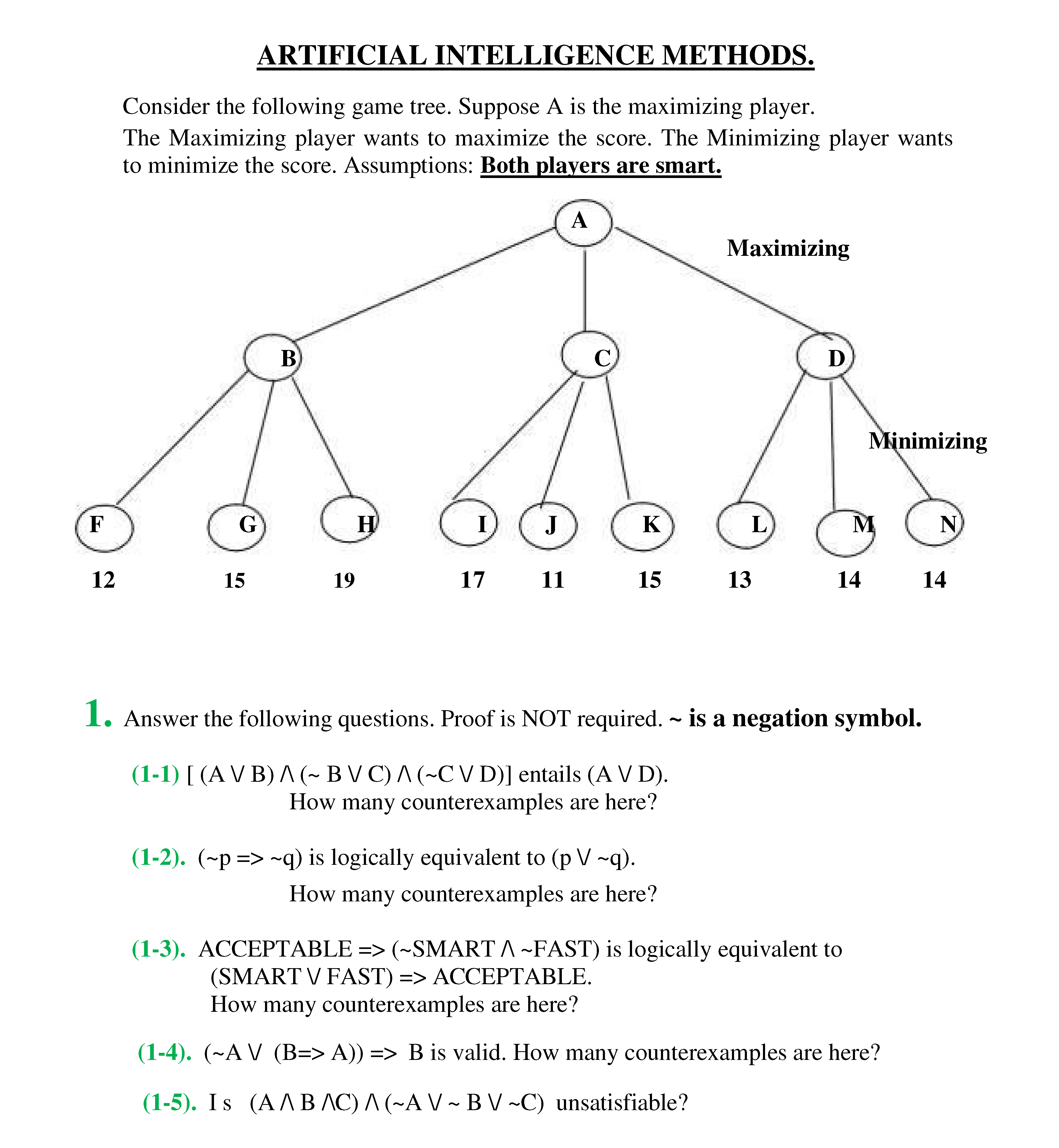 Solved Consider the following game tree. Suppose A is the | Chegg.com