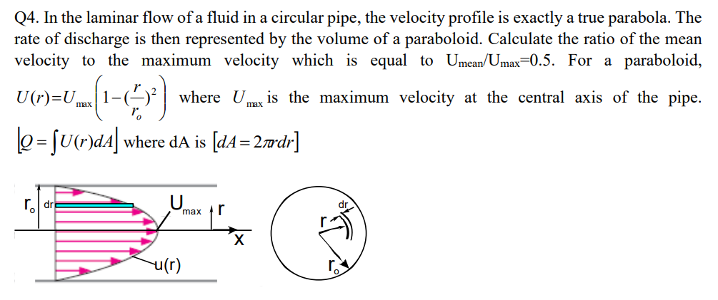Solved Q4. In the laminar flow of a fluid in a circular | Chegg.com