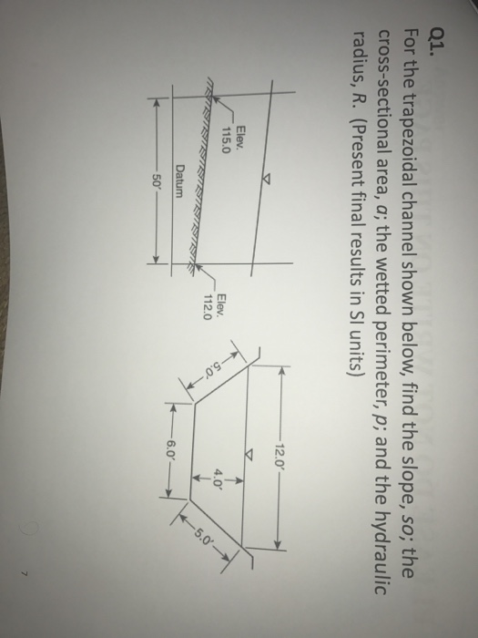 Solved For the trapezoidal channel shown below, find the | Chegg.com