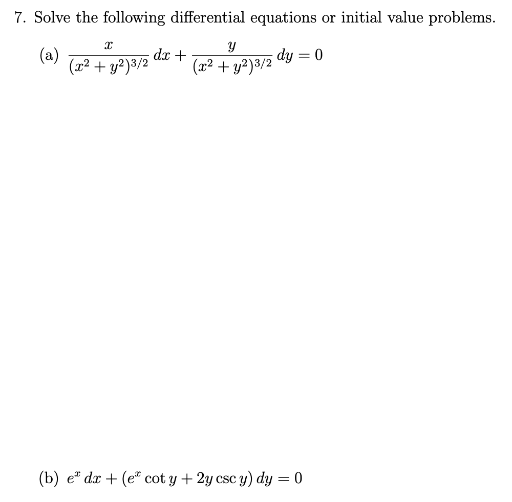 Solved 7. Solve the following differential equations or | Chegg.com