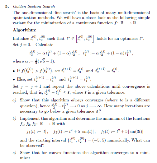 (0) 5. Golden Section Search The one-dimensional | Chegg.com
