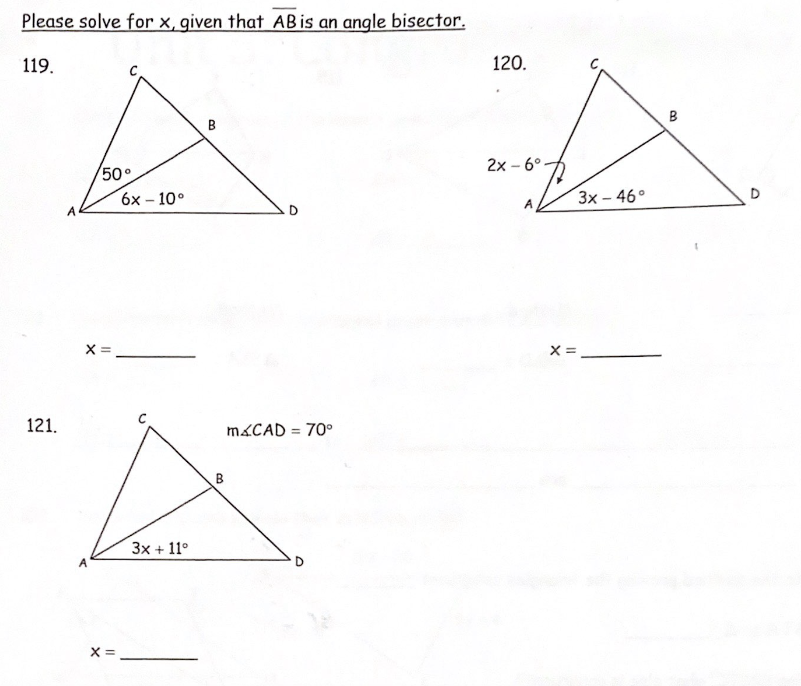 Solved Please solve for x, given that AB is an angle | Chegg.com