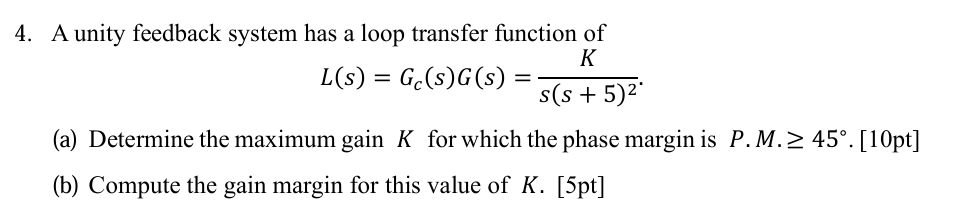 Solved A unity feedback system has a loop transfer function | Chegg.com