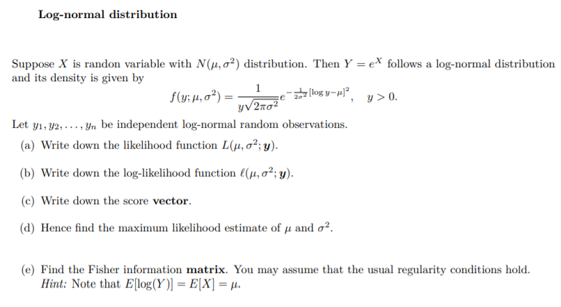 Solved Log-normal distribution Suppose X is randon variable | Chegg.com